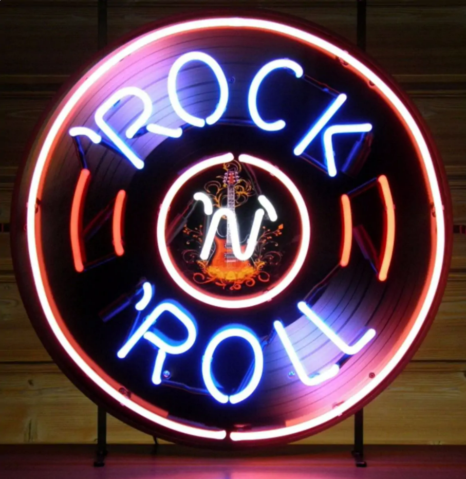 Rock & Roll LP neon met bedrukte achtergrand - Jukebox Revival