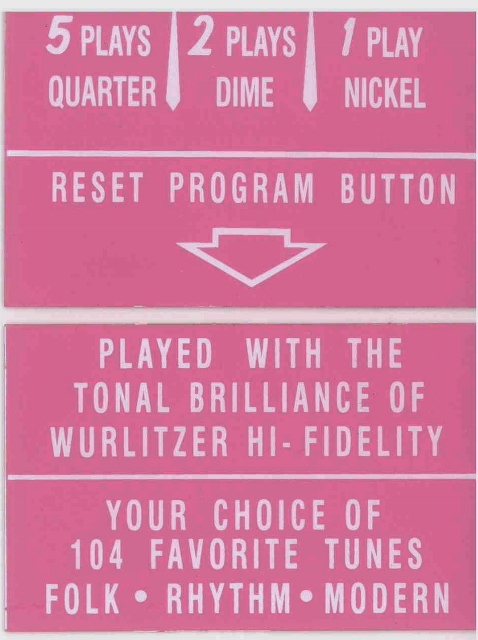 Wurlitzer 2200/2204 plastics in titelkaartjes houder (roze) - Jukebox ...